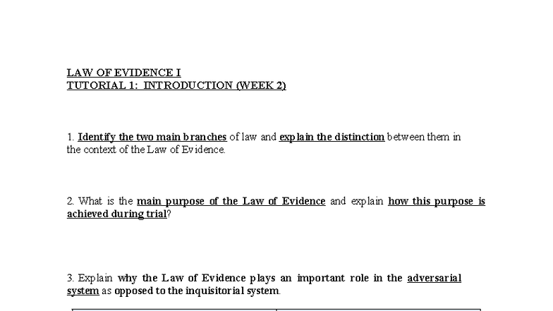 Tutorial 1 - Week 2 - LAW OF EVIDENCE I TUTORIAL 1: INTRODUCTION (WEEK ...