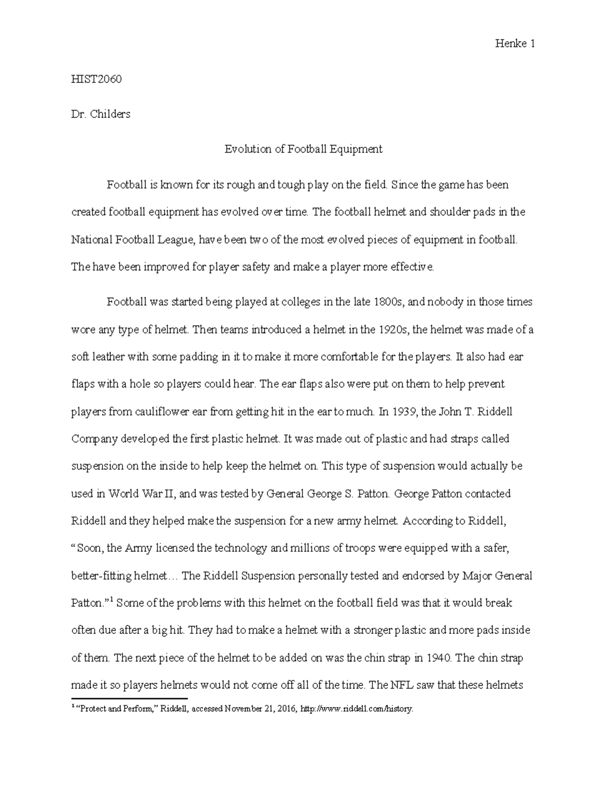 HIST2060 Final Research Paper: Evolution of Football Equipment - Studocu