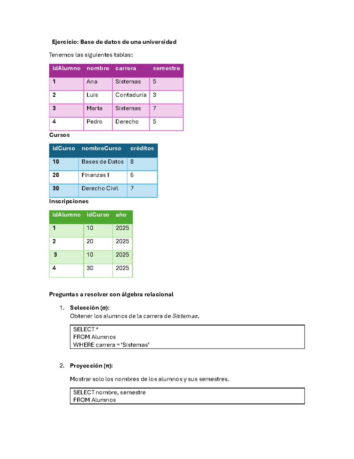 SQL1 - Ejercicio de Álgebra Relacional en Base de Datos Universitaria ...