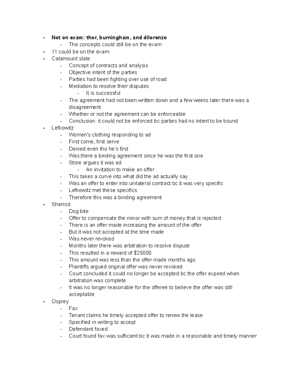 Recap on Key Cases for Exam 2 - Contract Law Highlights - Studocu