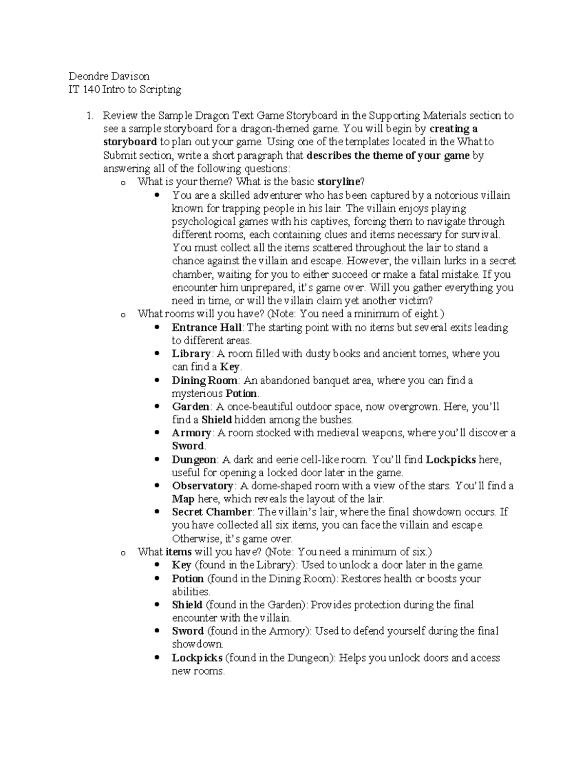 IT 140 Final Project: Villain's Lair Game Storyboard and Design - Studocu