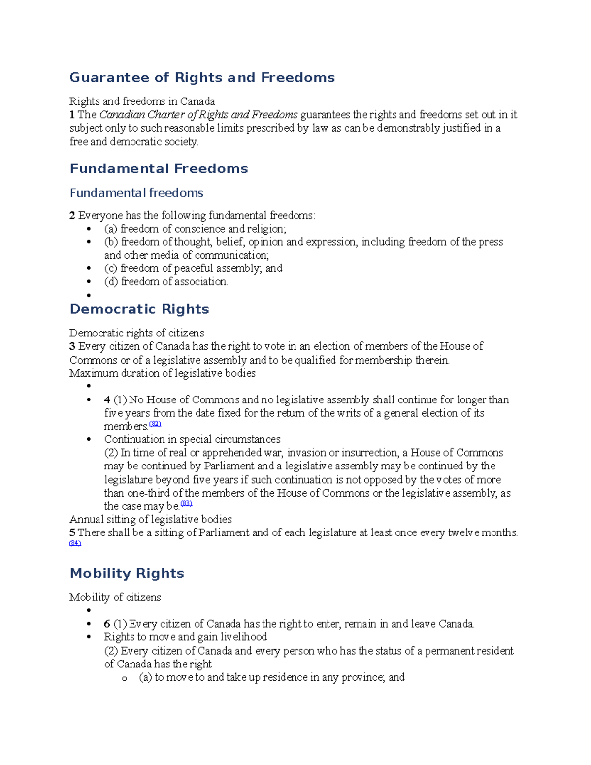 NCA Rights and Freedoms Overview: Canadian Charter Highlights - Studocu