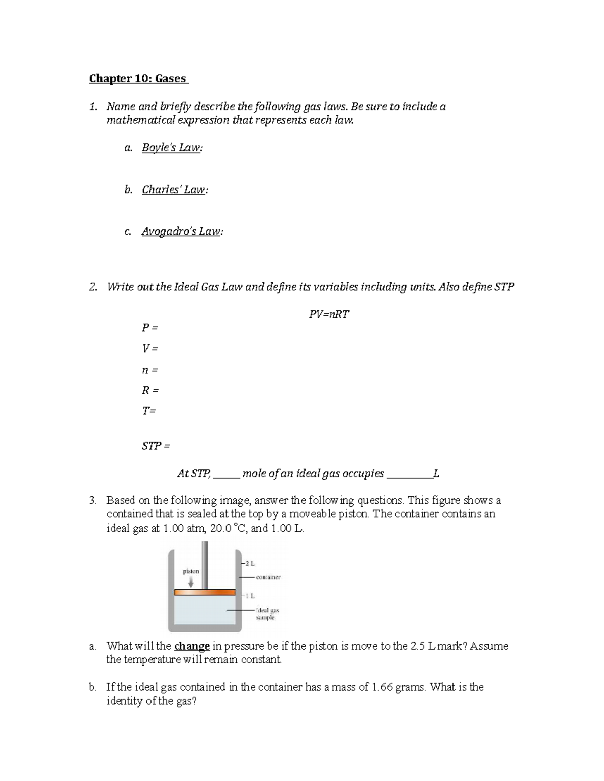 CH. 10 Gases - Comprehensive Practice Worksheet for Review - Studocu