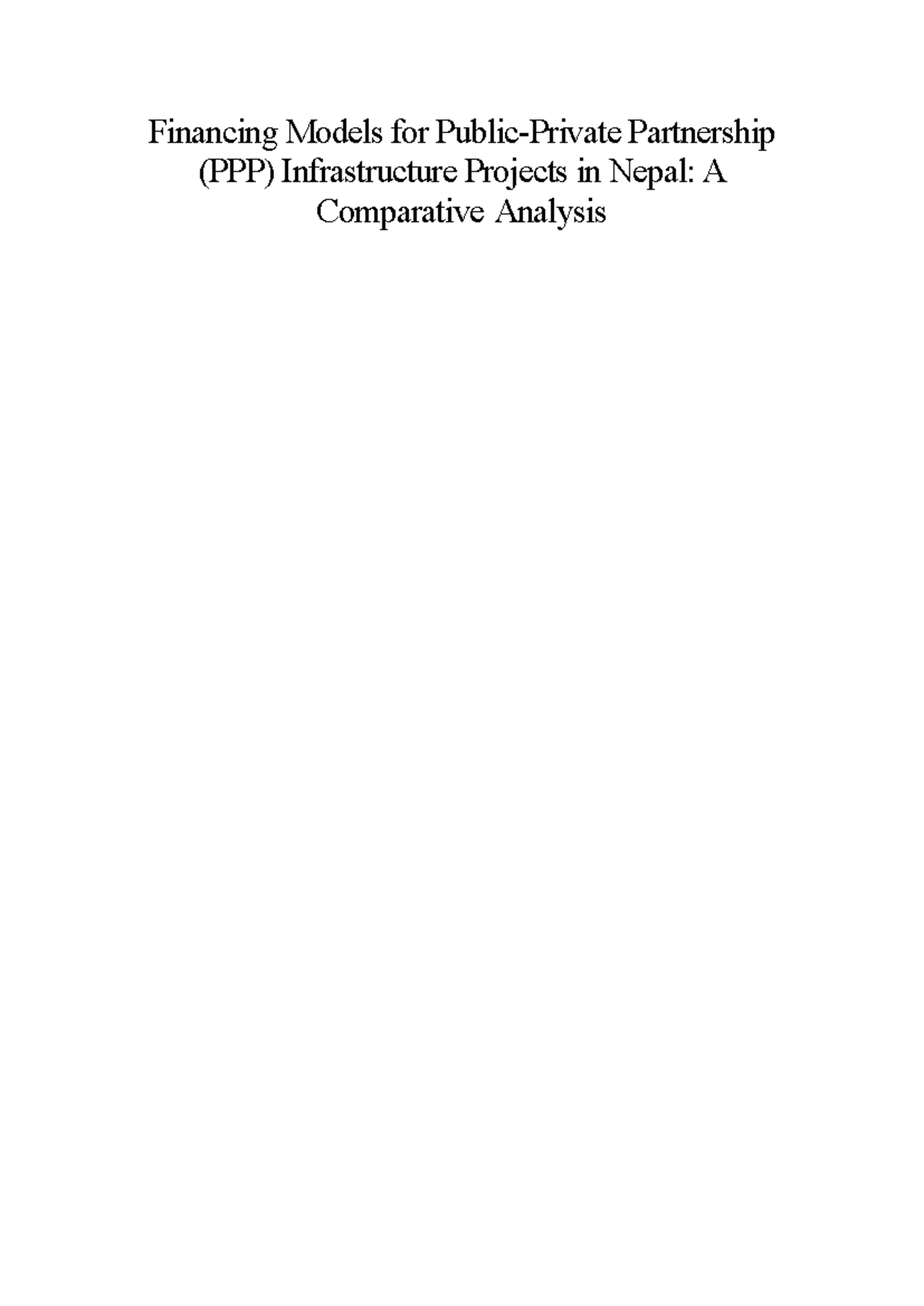 PPP Financing Models for Infrastructure Projects in Nepal: A ...