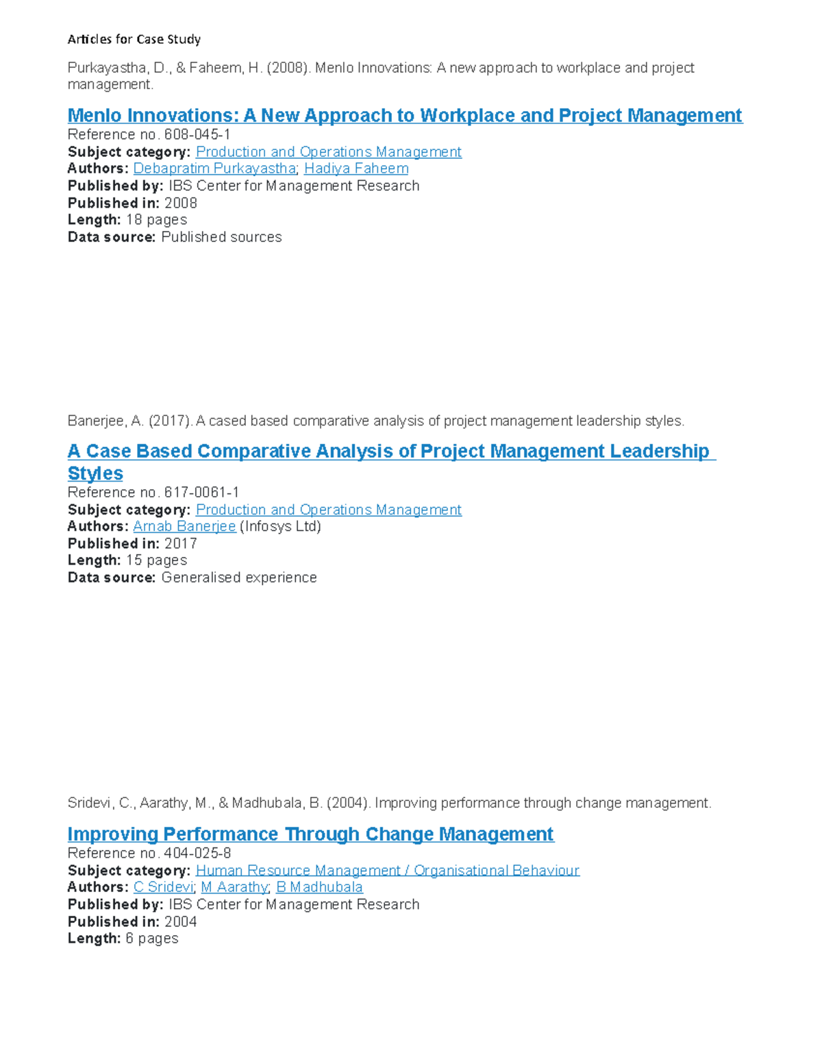 Case Study Articles Analysis in Production and Operations Management ...
