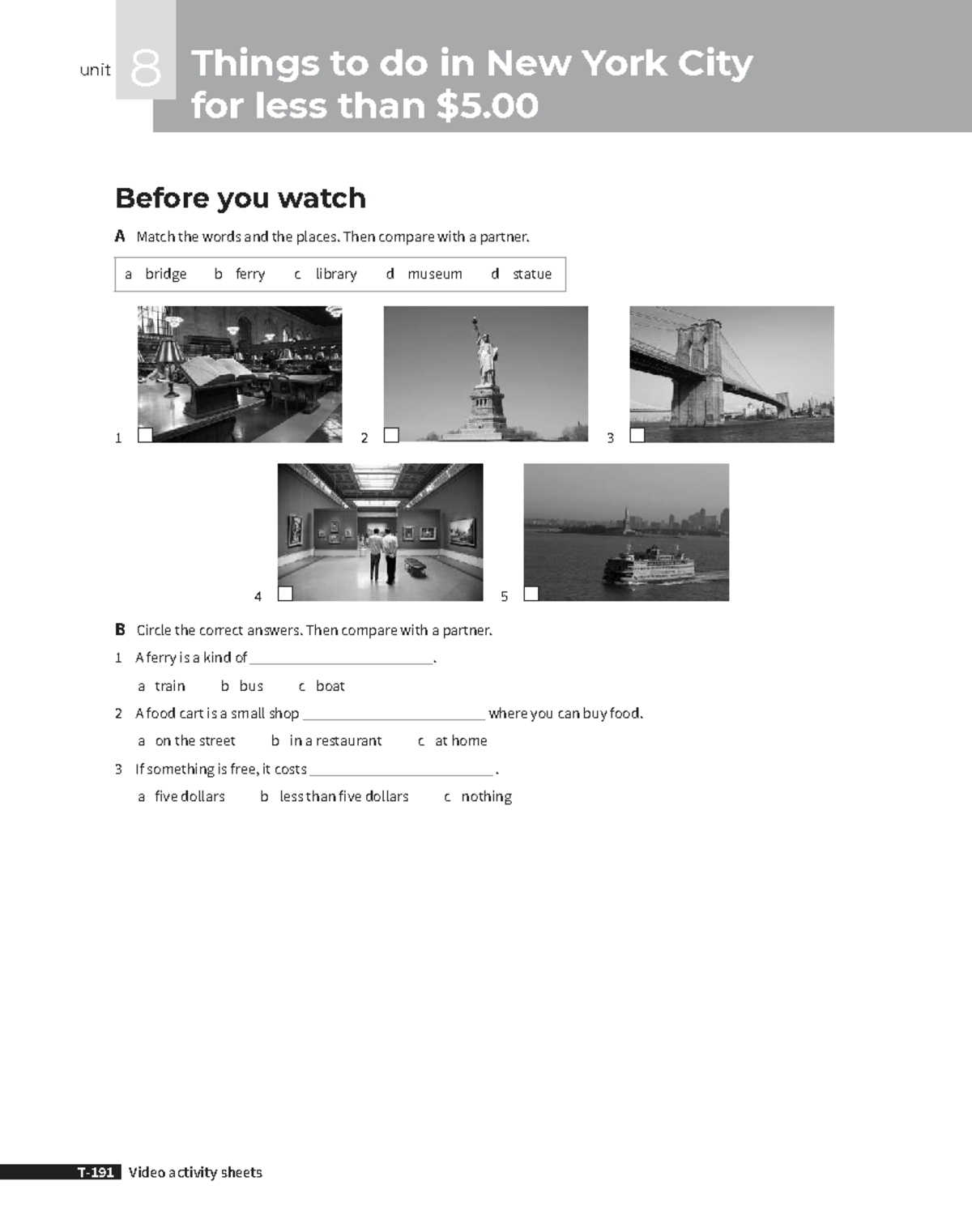 Four Corners Level 2: Unit 8 - NYC Activities Under $5 - Studocu