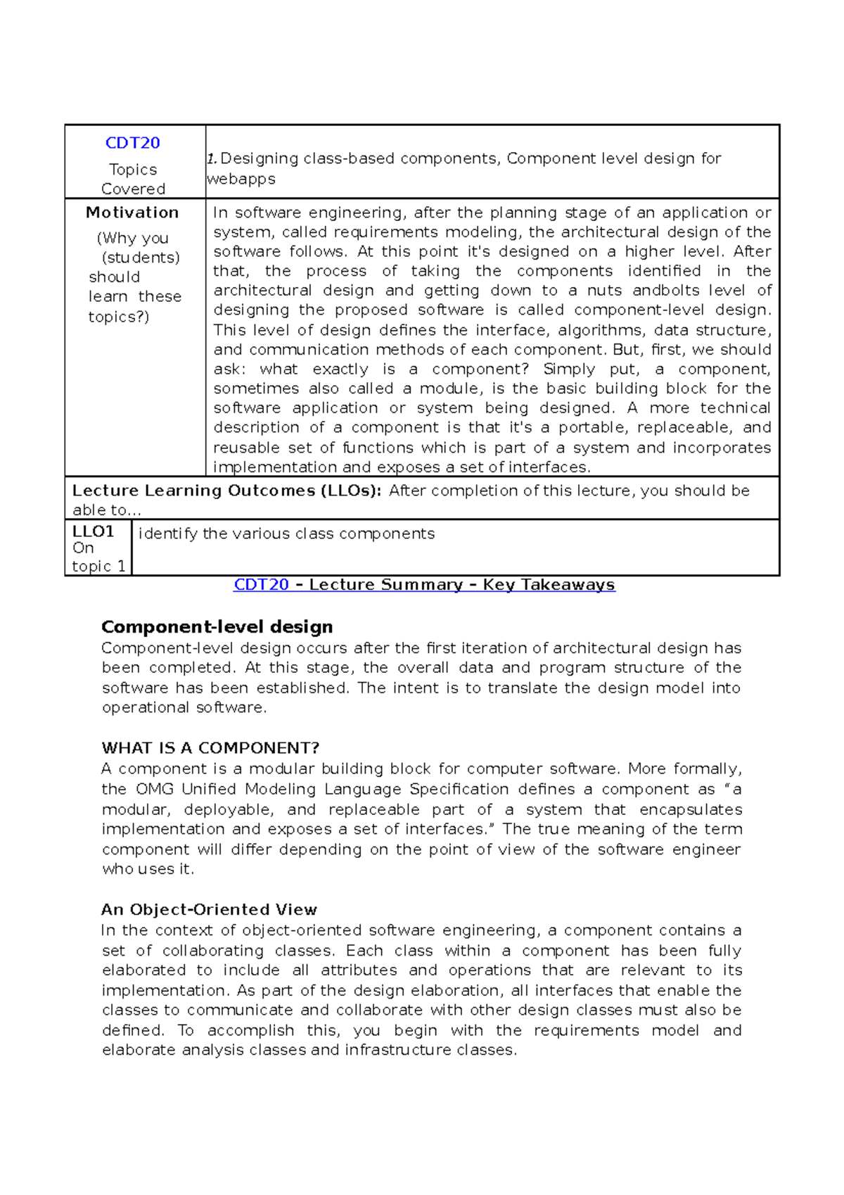 Component level design for webapps - CDT Topics Covered Designing class-based components ...
