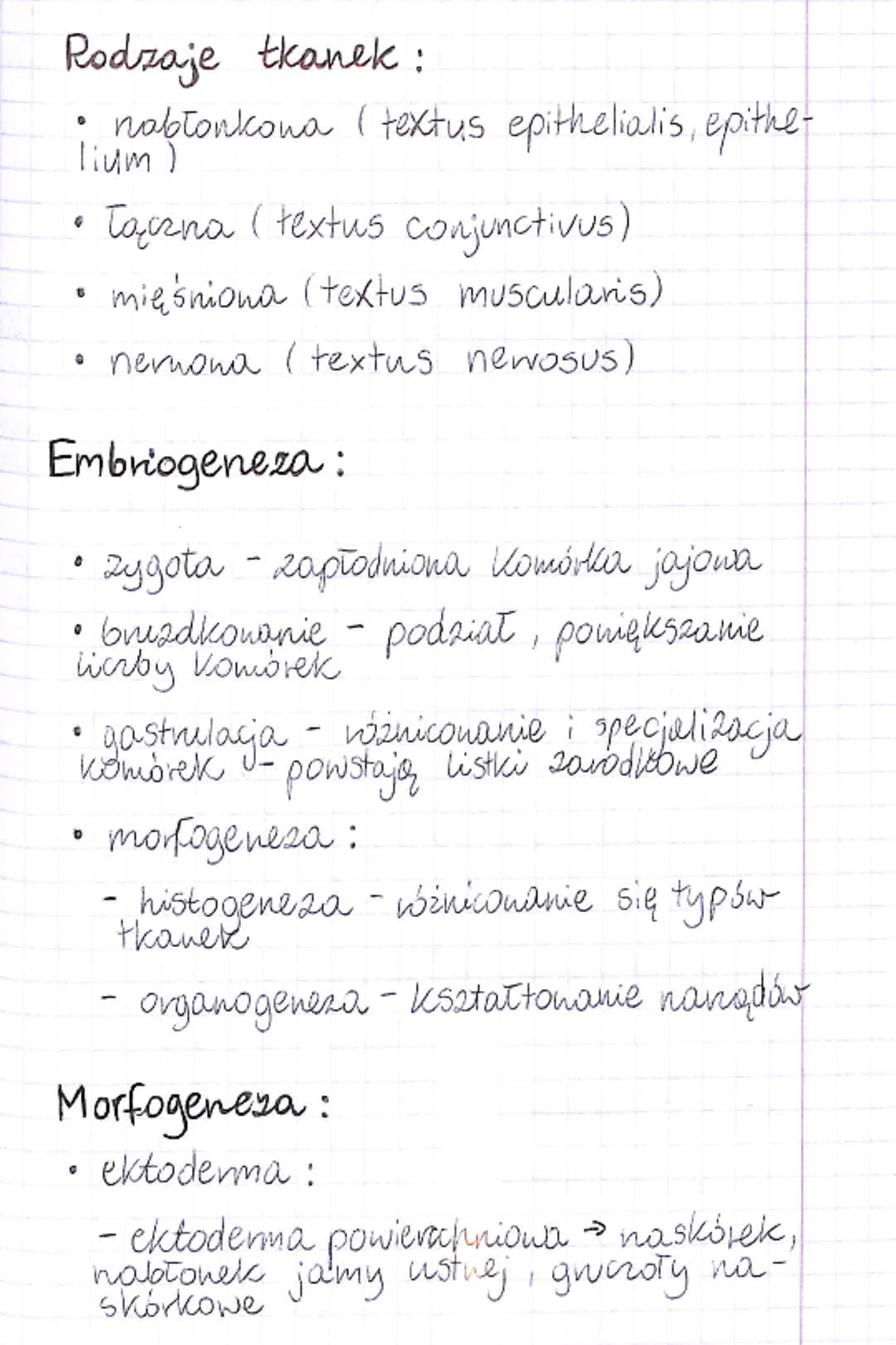 Notatki z histologii: Rodzaje tkanek i embriogeneza - Studocu