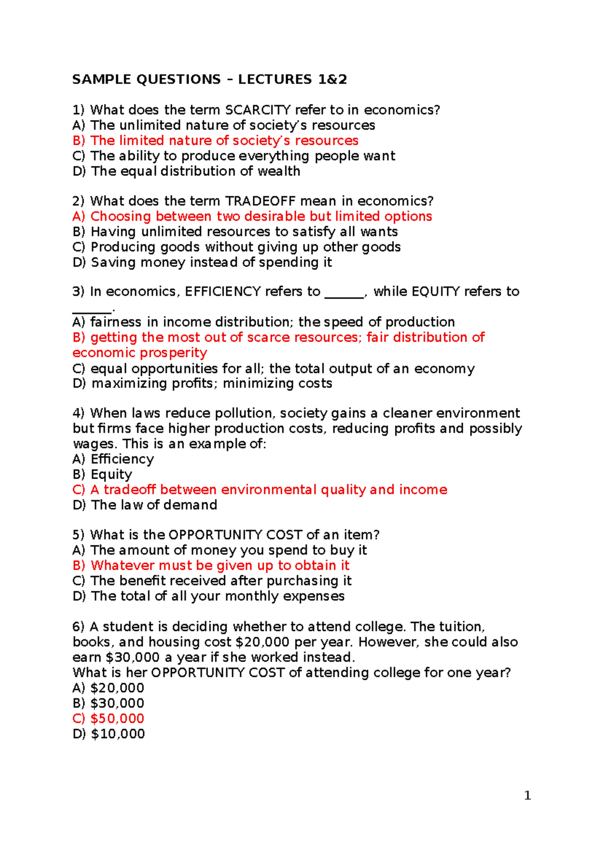 Sample Questions for Economics Lecture (ECO 101) - Studocu