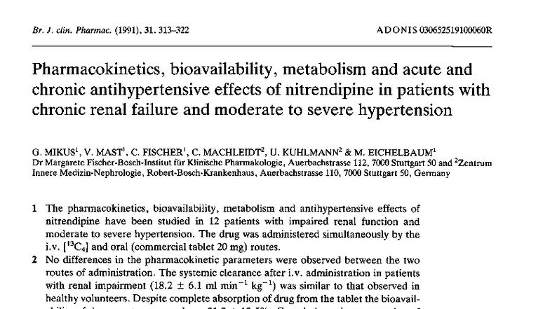 Pharmacokinetics and Antihypertensive Effects of Nitrendipine in ...