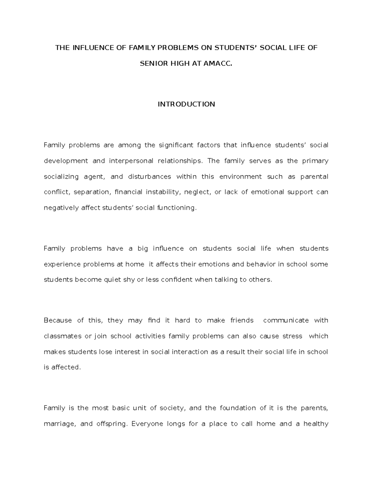 The Impact of Family Issues on Senior High Students' Social Life at ...