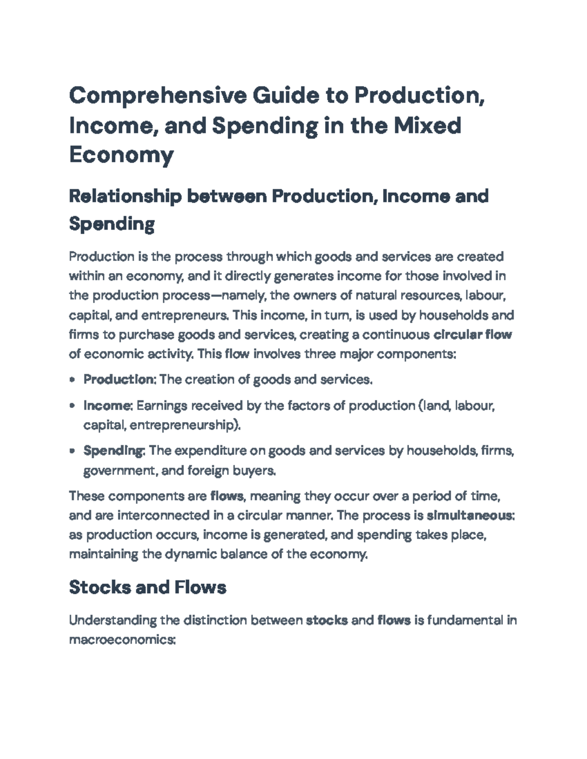 Comprehensive Overview of Economic Flows: Production, Income, and ...