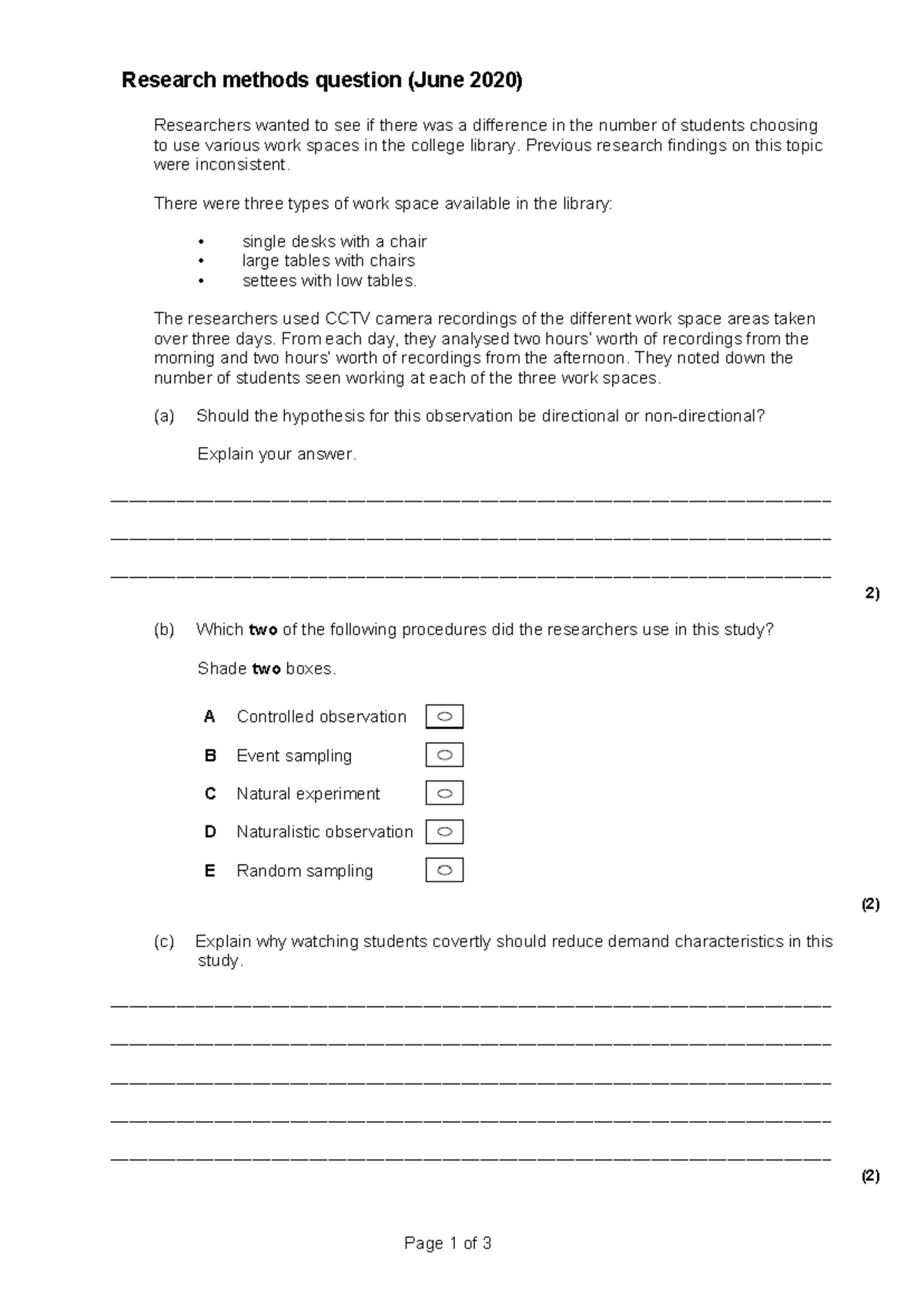 Research Methods: Observation & Questionnaire Analysis (June 2020 ...