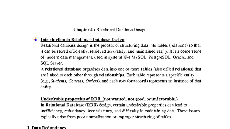 Chapter 4 - Chapter 4 : Relational Database Design Introduction to Relational-Database Design ...