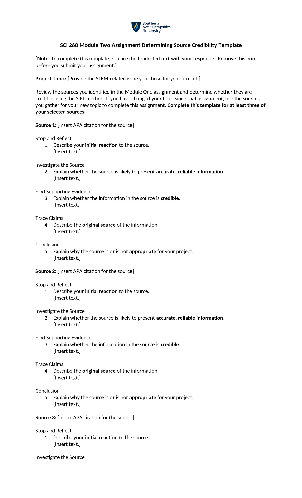 SCI 260 Module Two Credibility Assessment Template for Sources - Studocu