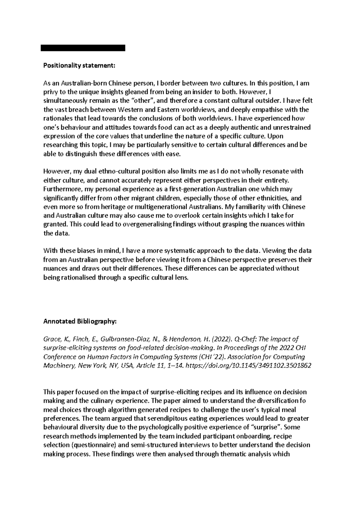 DECO2019 - A1 Positionality Statement on Cultural Insights - Studocu