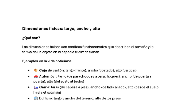 Dimensiones Físicas: Largo, Ancho y Alto en la Vida Cotidiana - Studocu