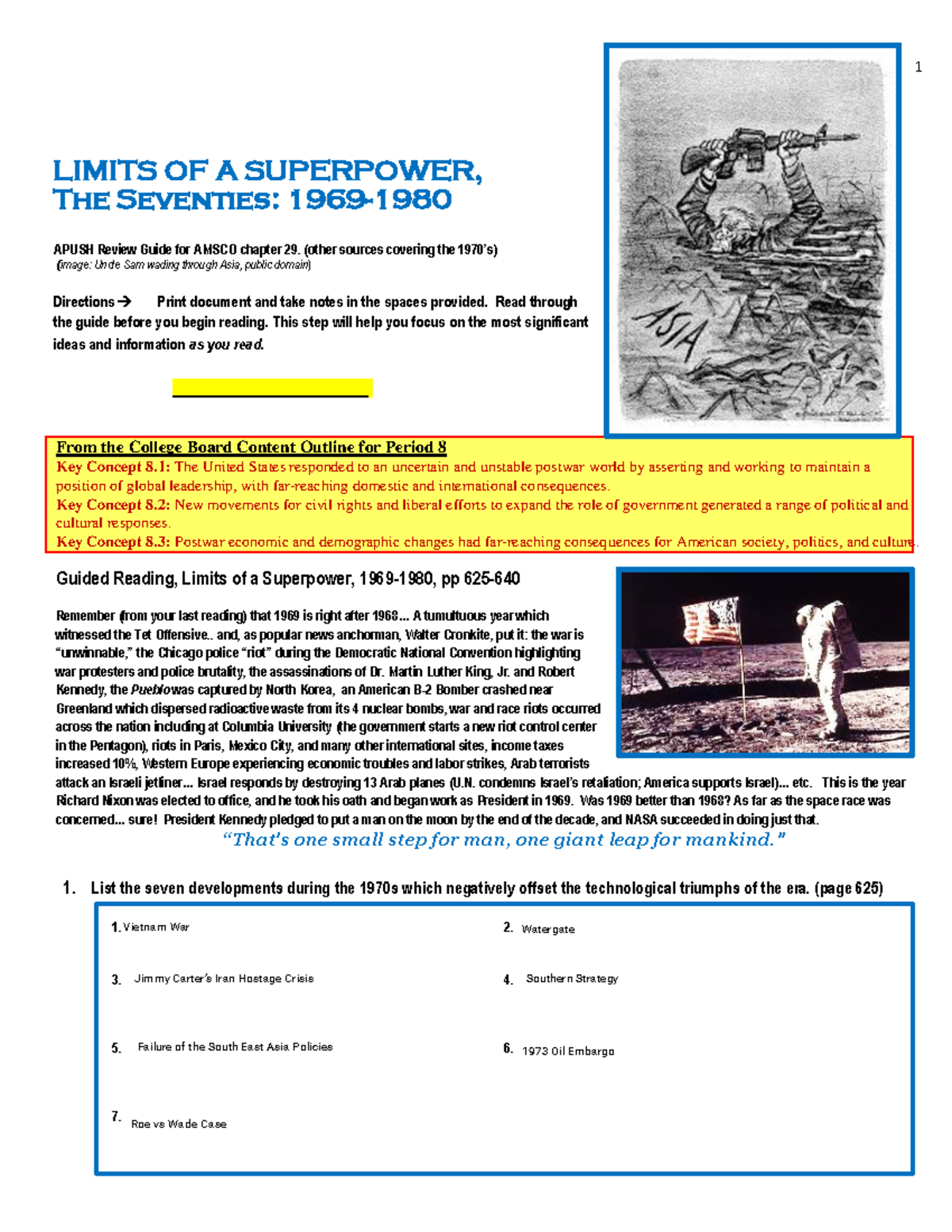 APUSH Review Guide: AMSCO Chapter 29 - Limits of a Superpower, 1969 ...