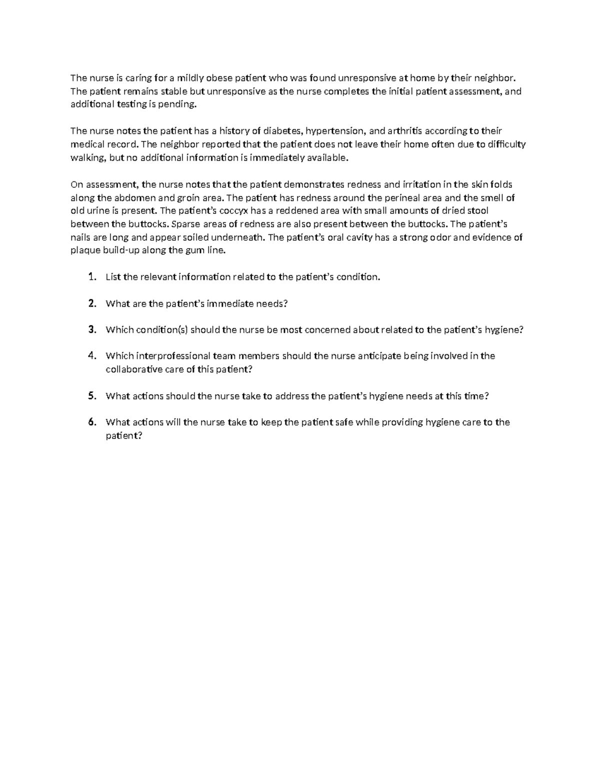 Hygiene Assessment & Care for Patient with Diabetes & HTN: Case Study ...