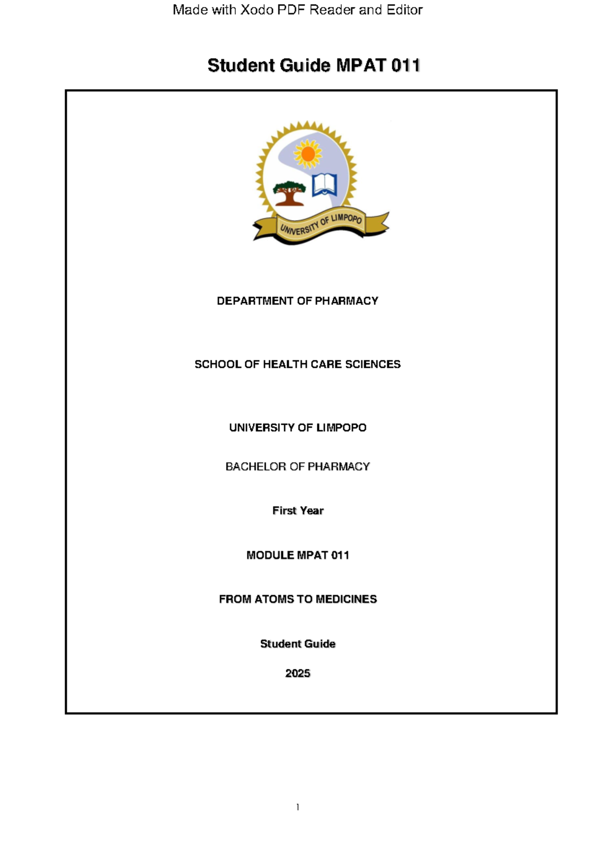 MPAT 011 Study Guide 2025: From Atoms to Medicines - Pharmacy 1st Year ...