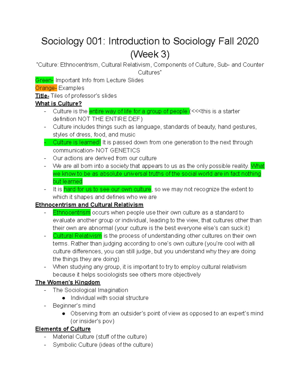 Sociology Week 3 Lecture Notes - Sociology 001: Introduction to ...