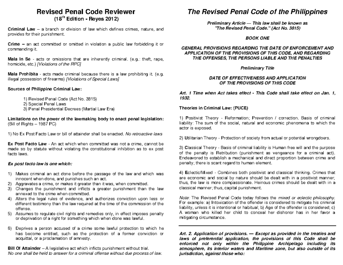 CRIM-LAW - Summary of Title 2: The Revised Penal Code Essentials - Studocu