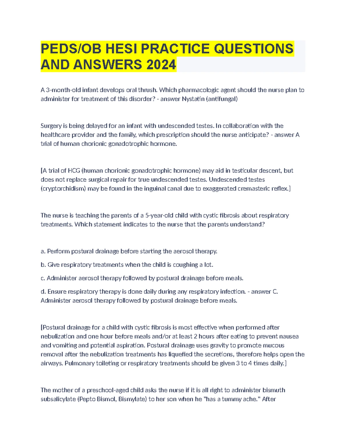 Evolve HESI peds Practice Test Questions And Answers - Evolve HESI peds ...