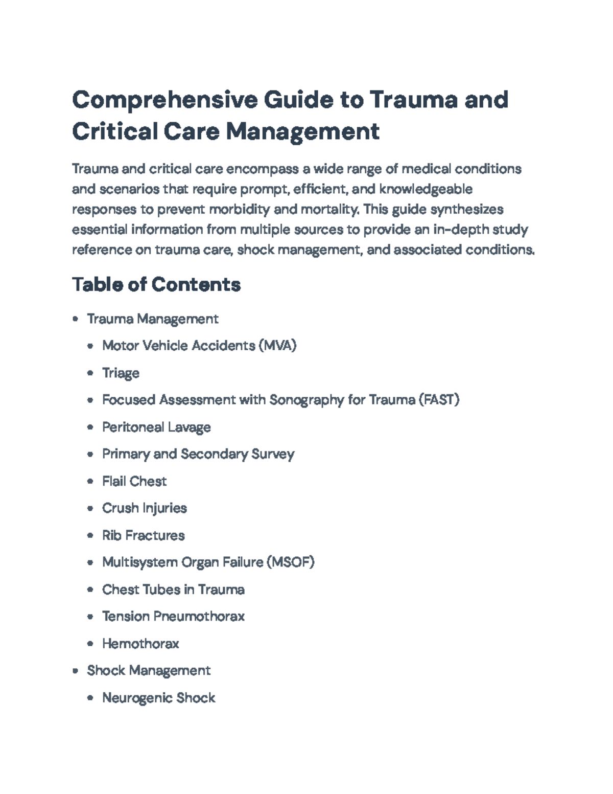 Comprehensive Trauma and Critical Care Management Guide (TCR-101 ...