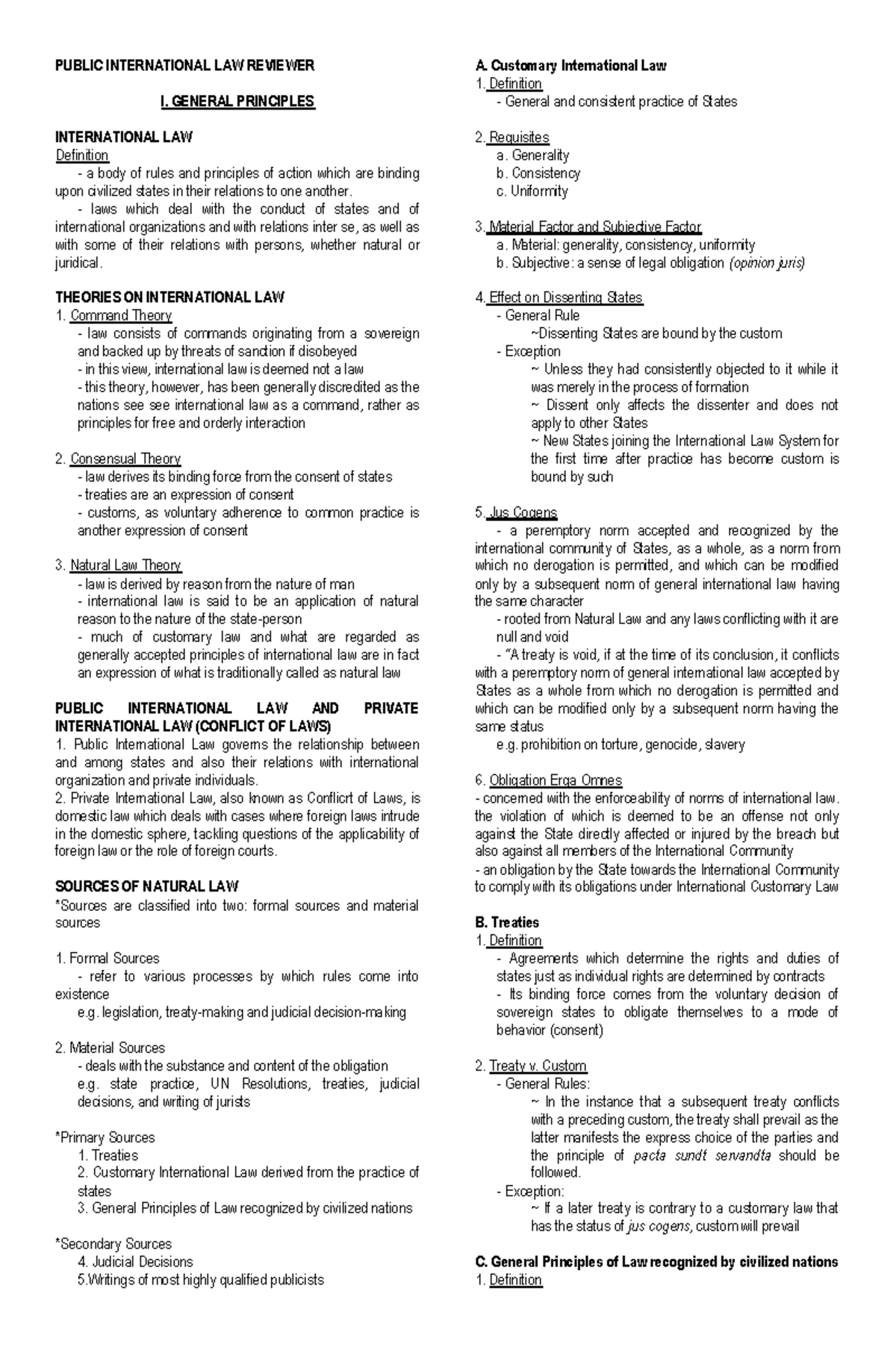Public International Law Reviewer: Key Principles and Theories - Studocu