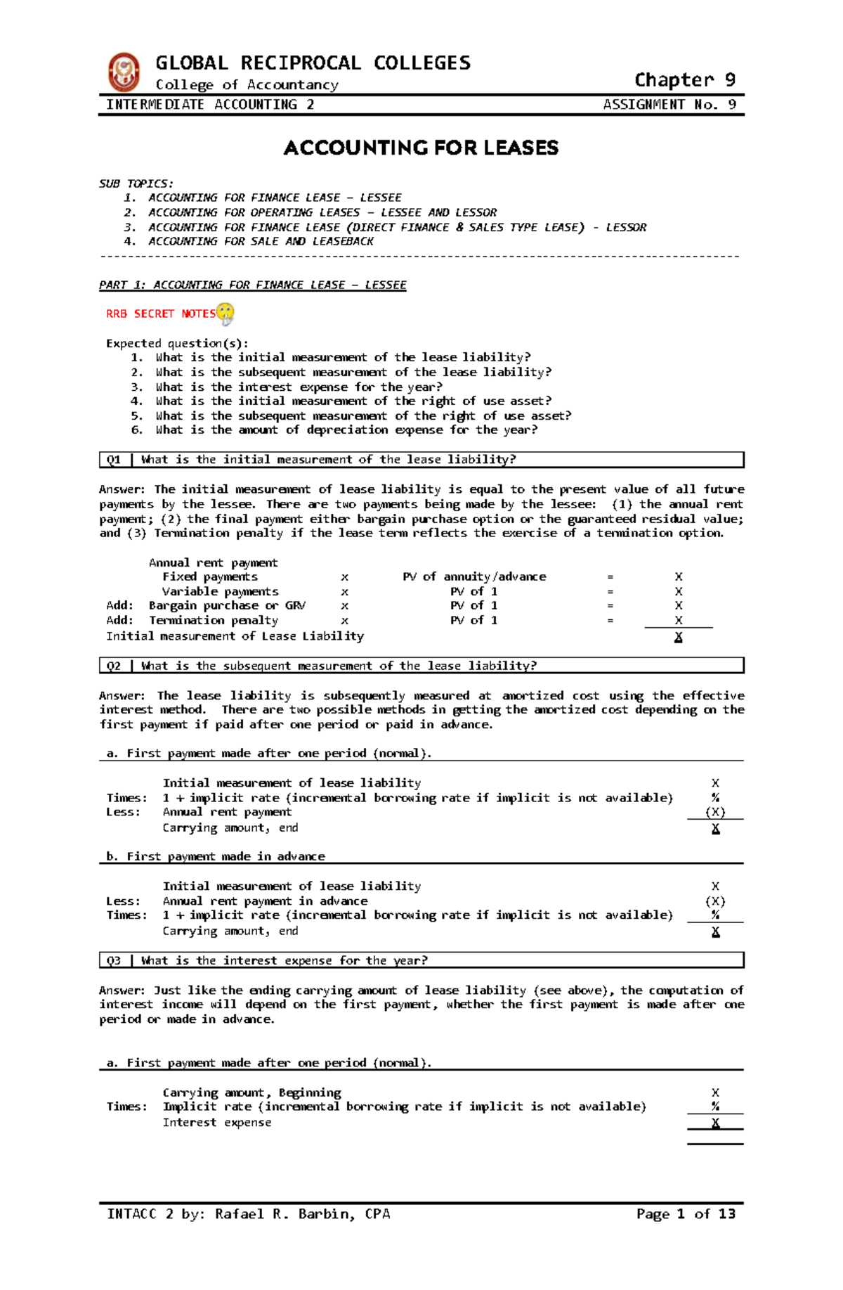 Intacc-2 Chapter-9 Accounting-FOR- Leases-partial - College of ...