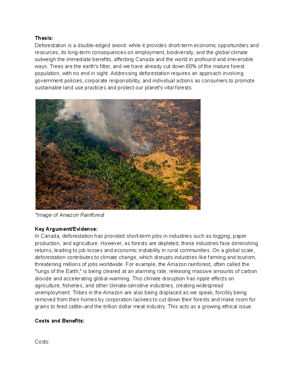 Deforestation discussion - Thesis: Deforestation is a double-edged ...