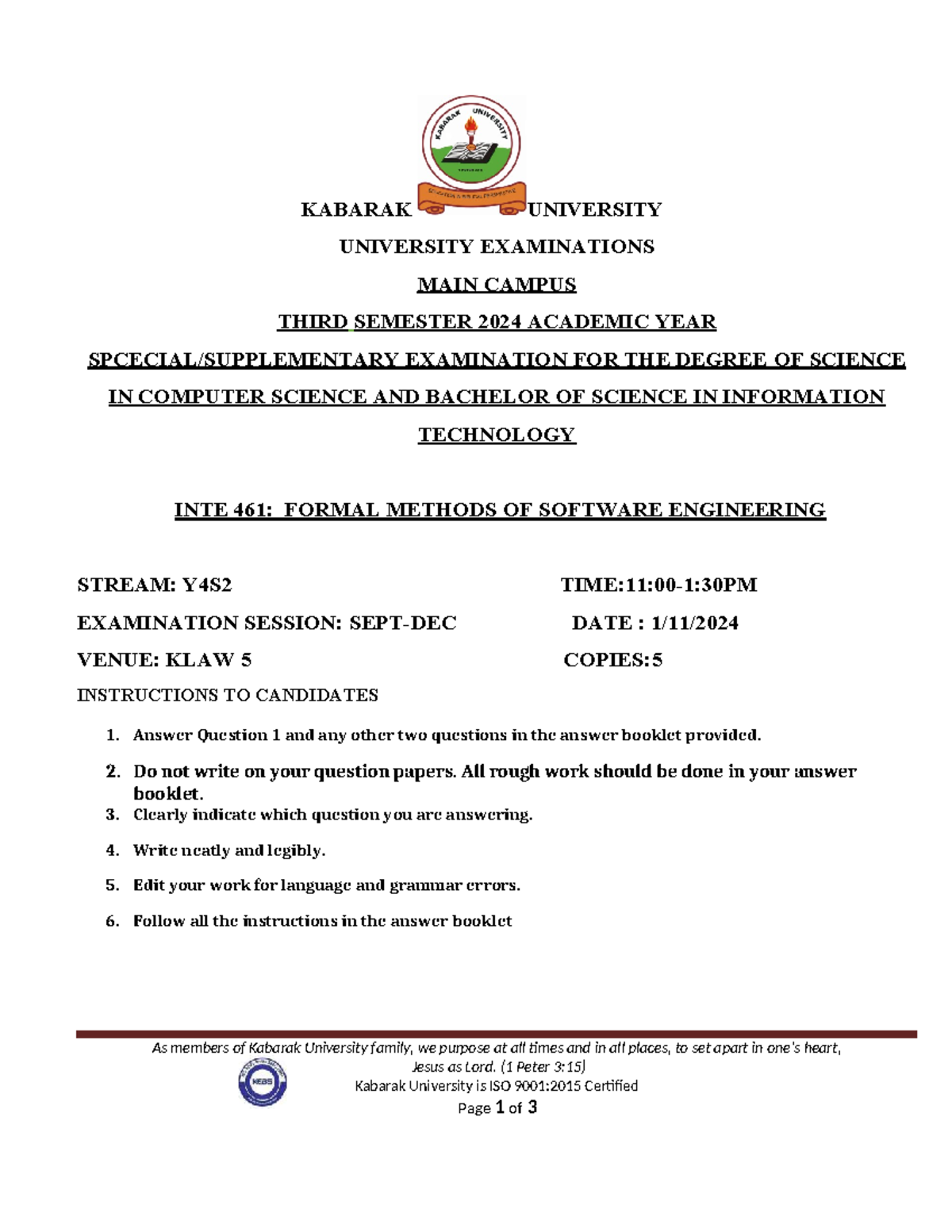 INTE 461: Formal Methods of Software Engineering - Kabarak University ...