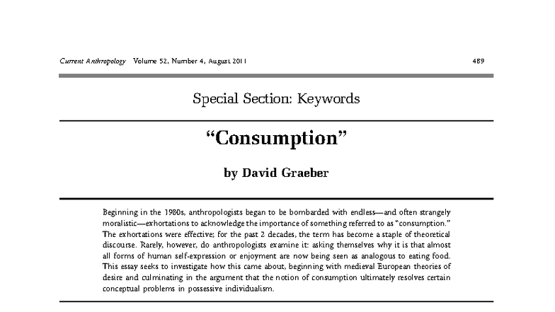 Consumption and Desire: An Anthropological Inquiry (ANTH 52) - Studocu