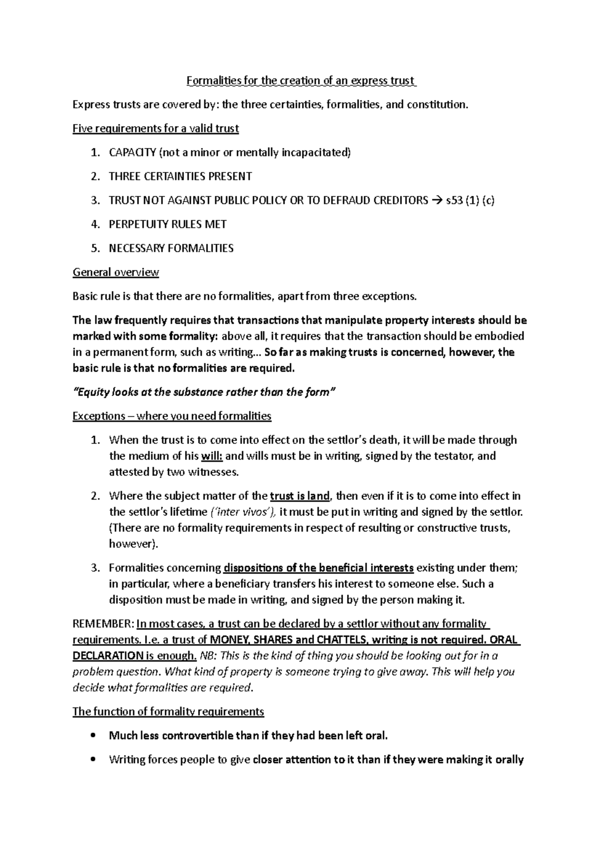 Formalities Required for Creating an Express Trust: Key Aspects ...