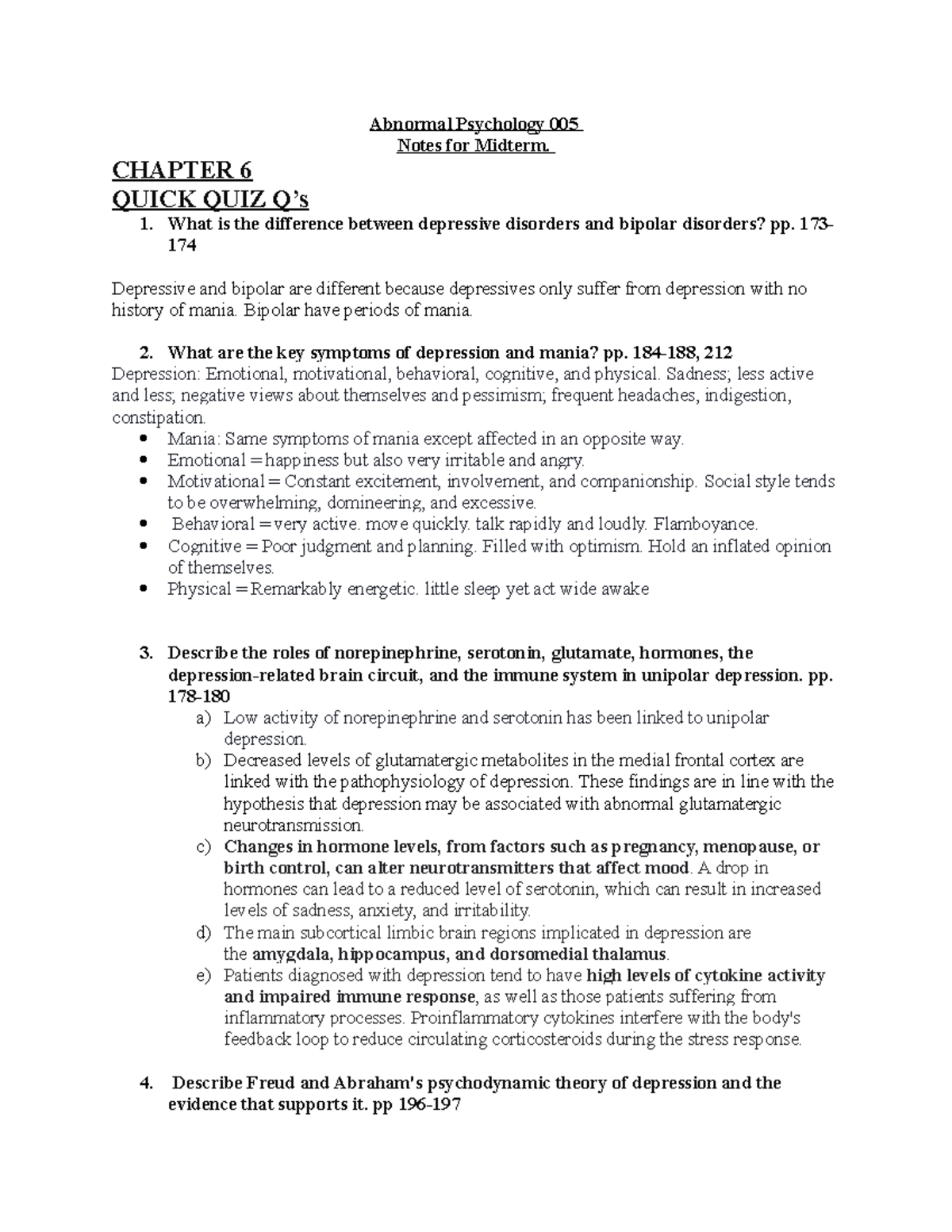 Chapter 6, study guide notes for mid term exam-abnormal psychology ...