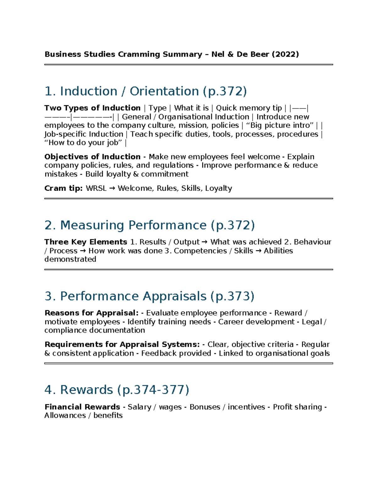 Business Studies Cramming Summary (2022) - Key Concepts & Tips - Studocu