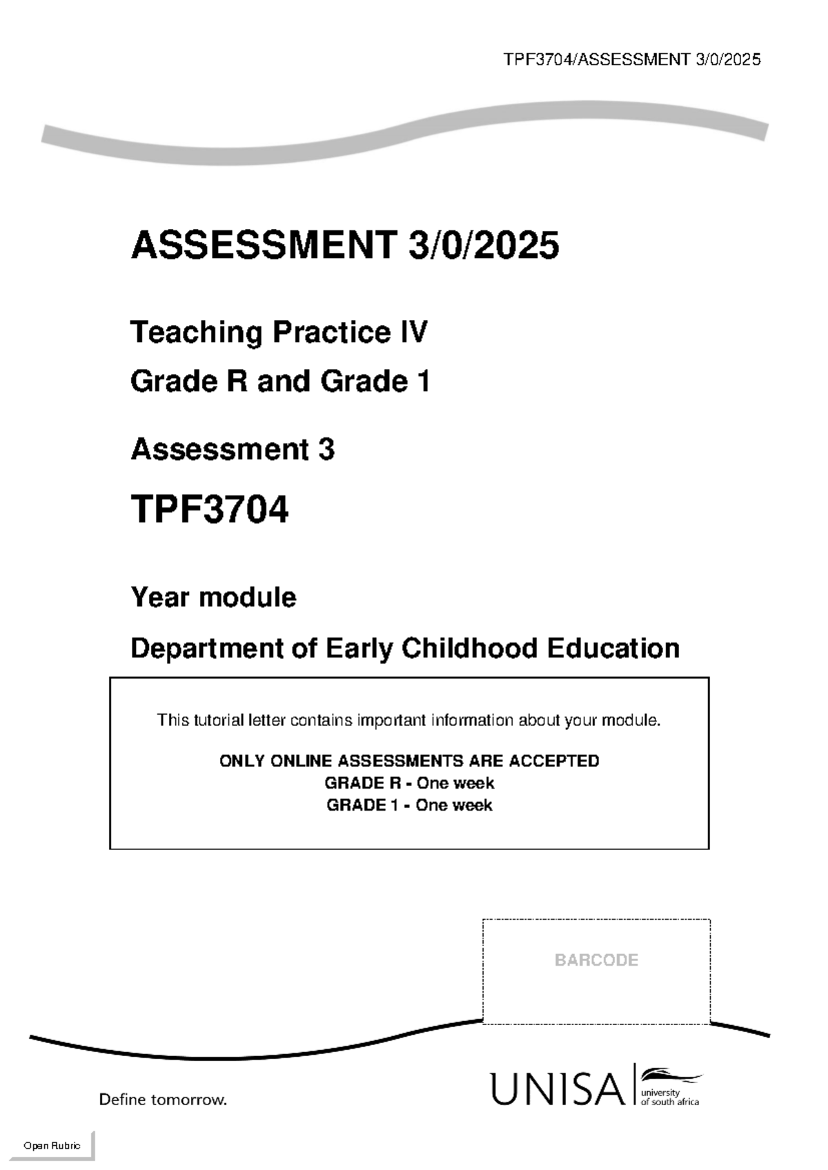 TPF3704 Assessment 3: Final Year Teaching Practice Portfolio 2025 - Studocu
