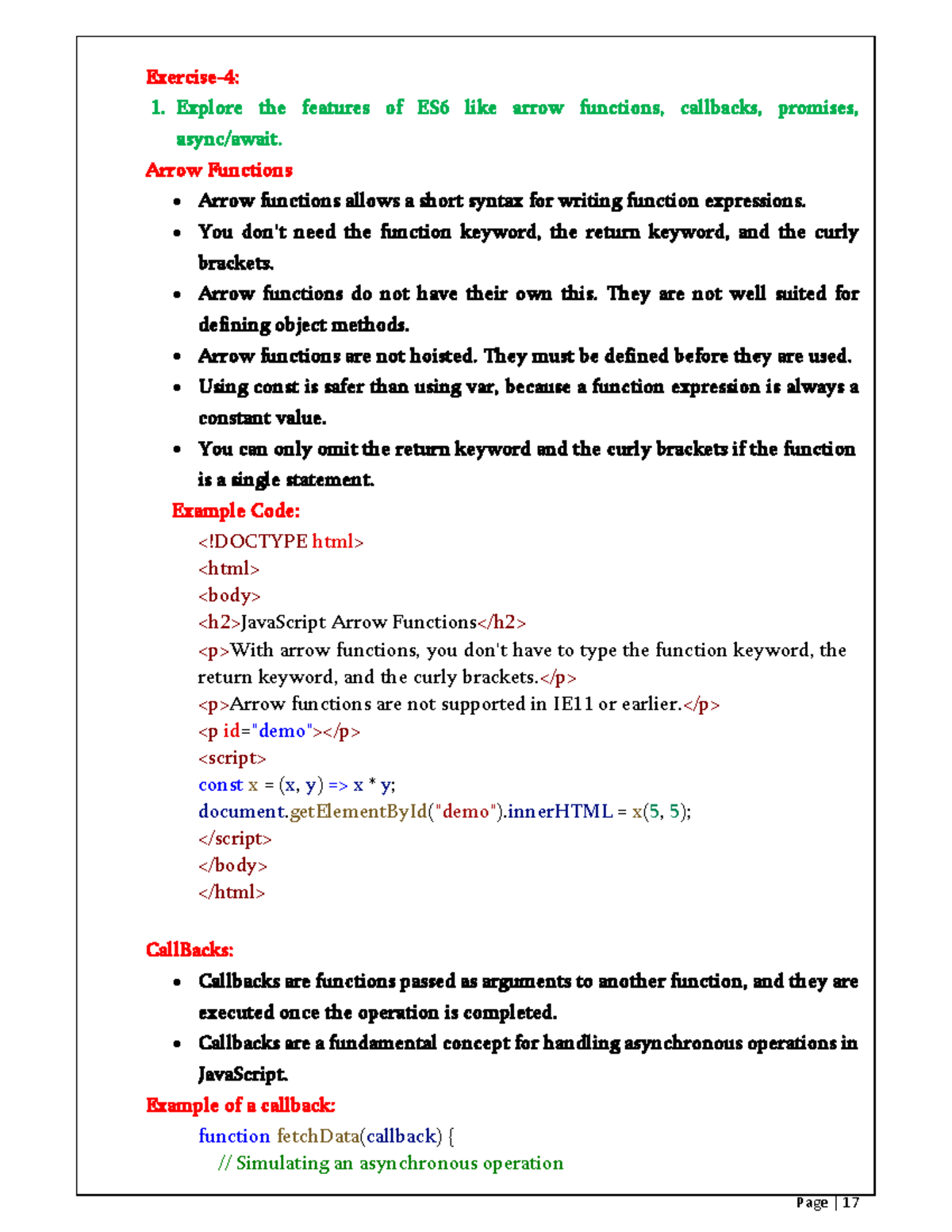 Cjits R22 CSE Django Lab Manual: Experiment 4 - ES6 Features Explained - Studocu