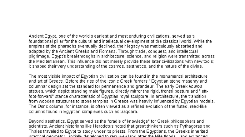 Ancient Egypt's Influence on Greek & Roman Civilizations - Studocu