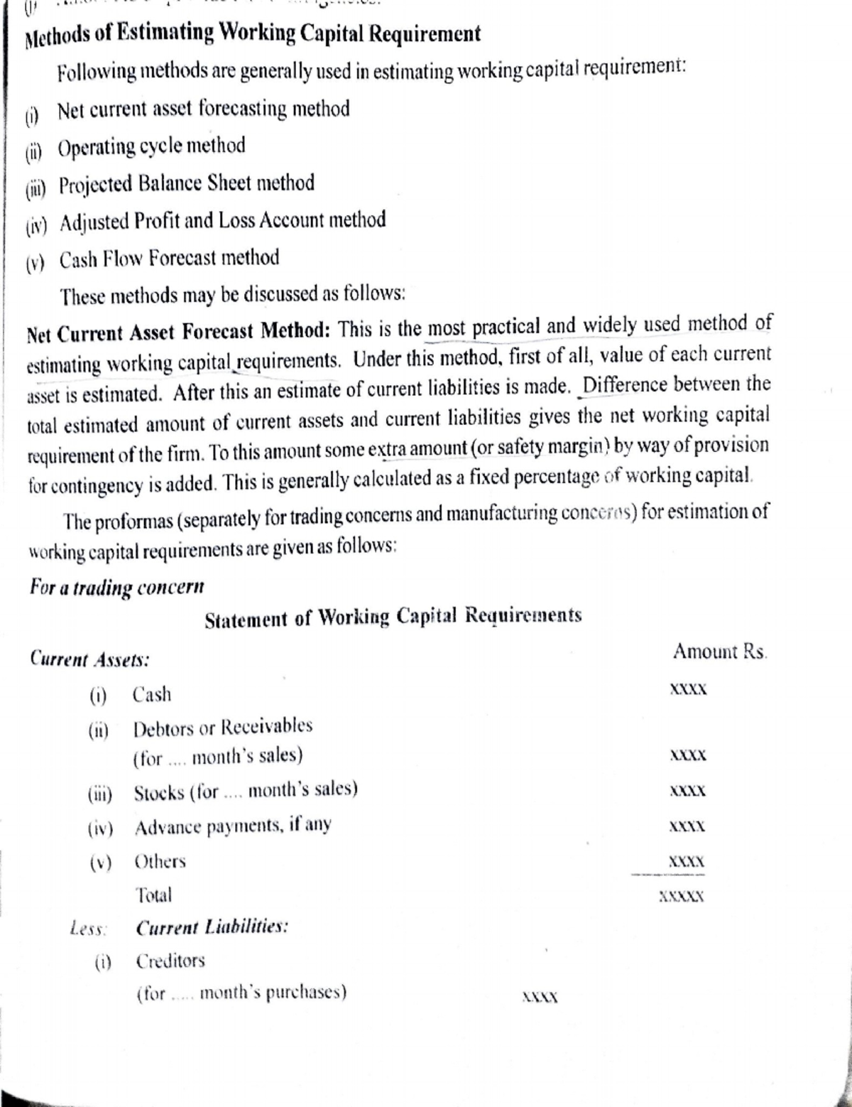 Module 5 FM - Working Capital Requirement Estimation Methods - Studocu