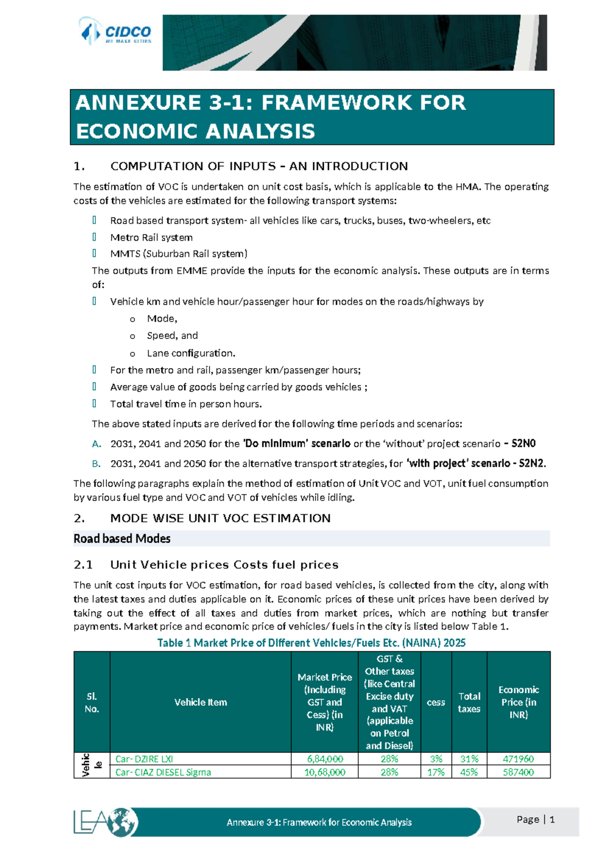Draft Final Report: Economic Analysis Framework for Navi Mumbai CMP ...