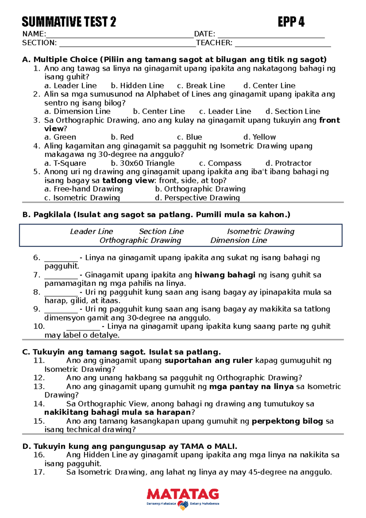 EPP 4 Summative Test 2 - Quarter 4 Review and Answers - Studocu