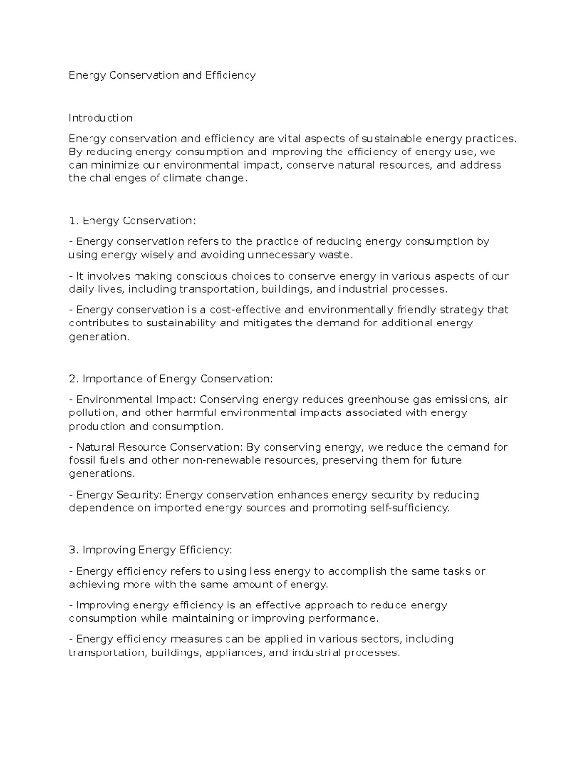 Energy Conservation and Efficiency - Energy Conservation and Efficiency ...