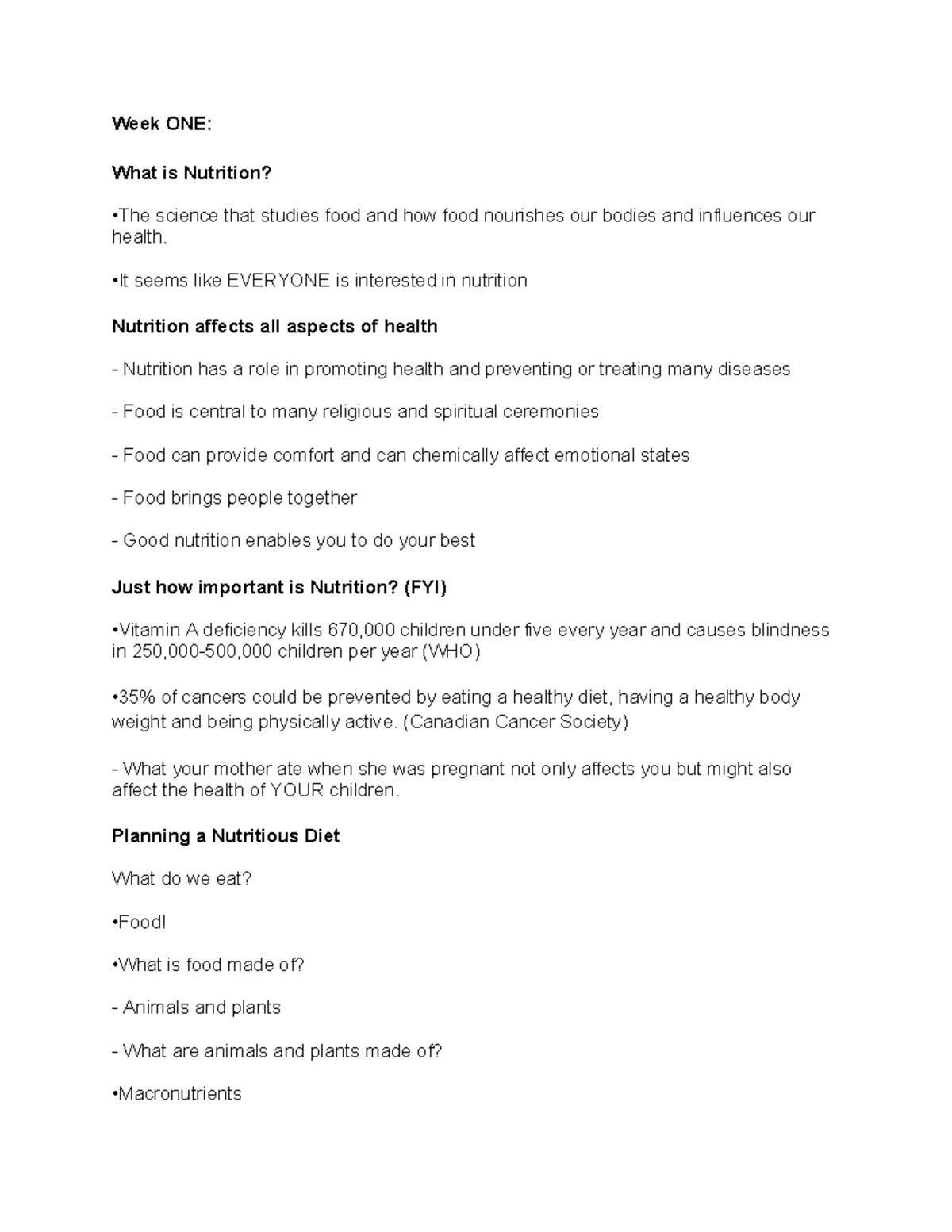 Nutrition Lecture Notes: Understanding Food's Role in Health - Studocu