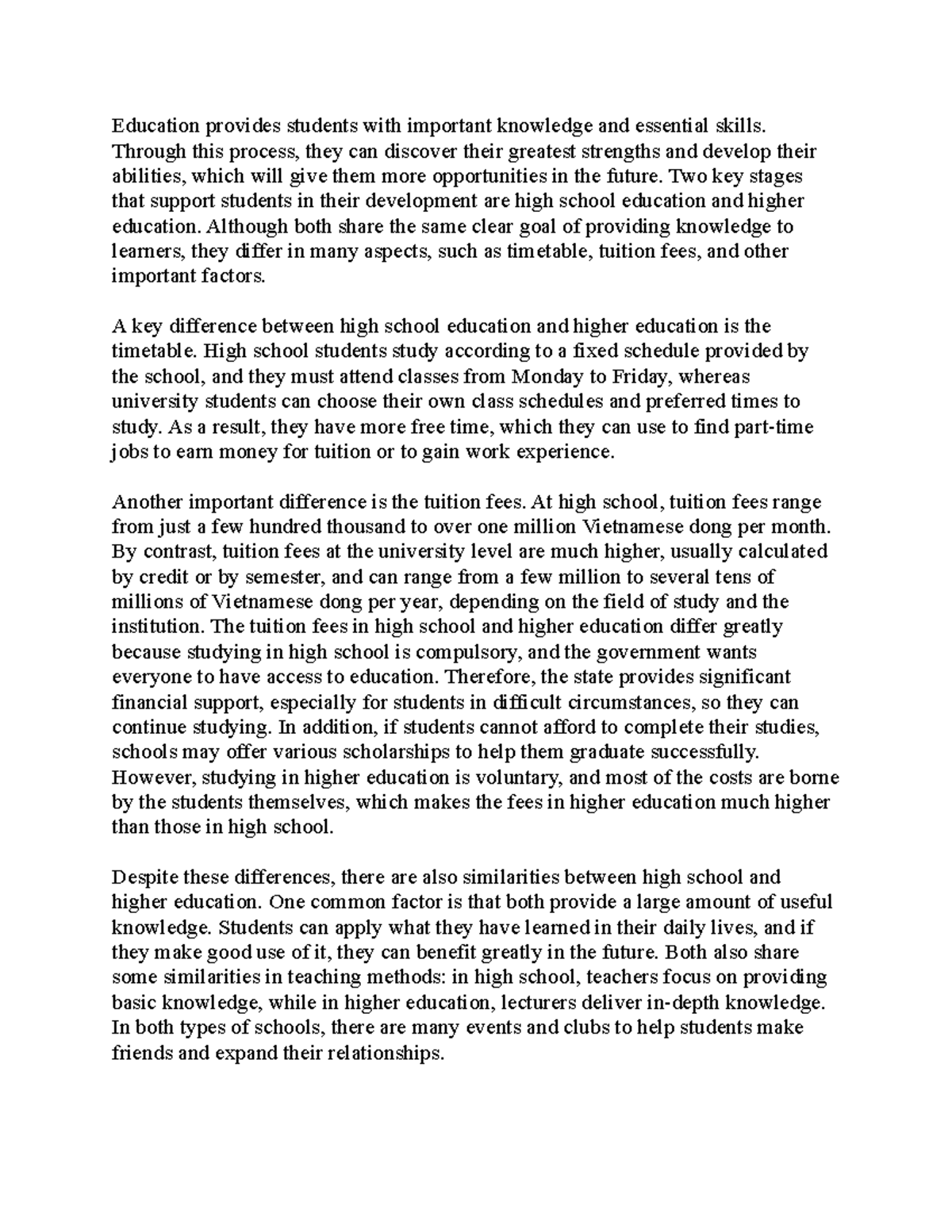 The Differences Between High School Education & Higher Education - Studocu