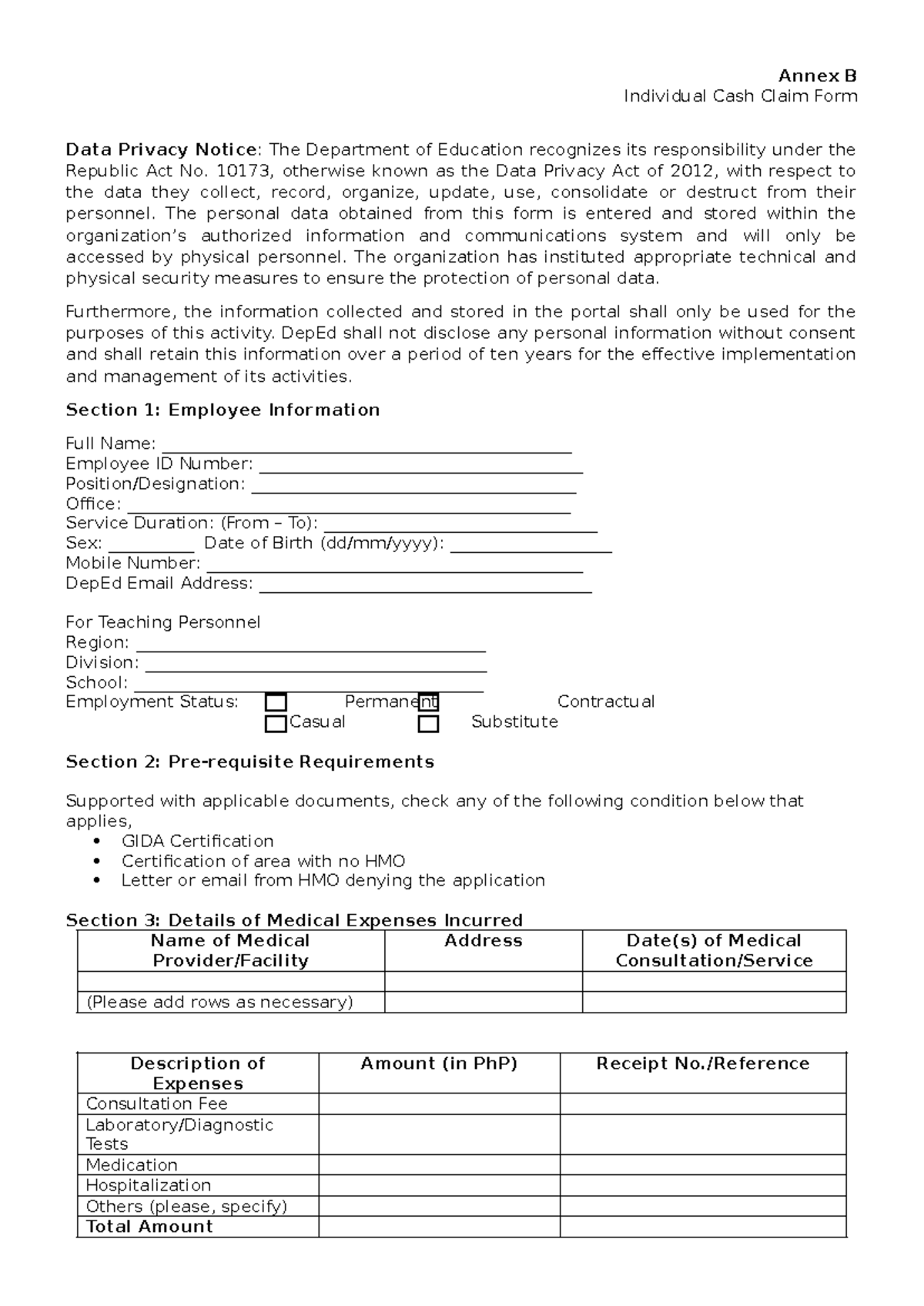 Annex B Medical Allowance Claim Form Data Privacy Notice - Studocu