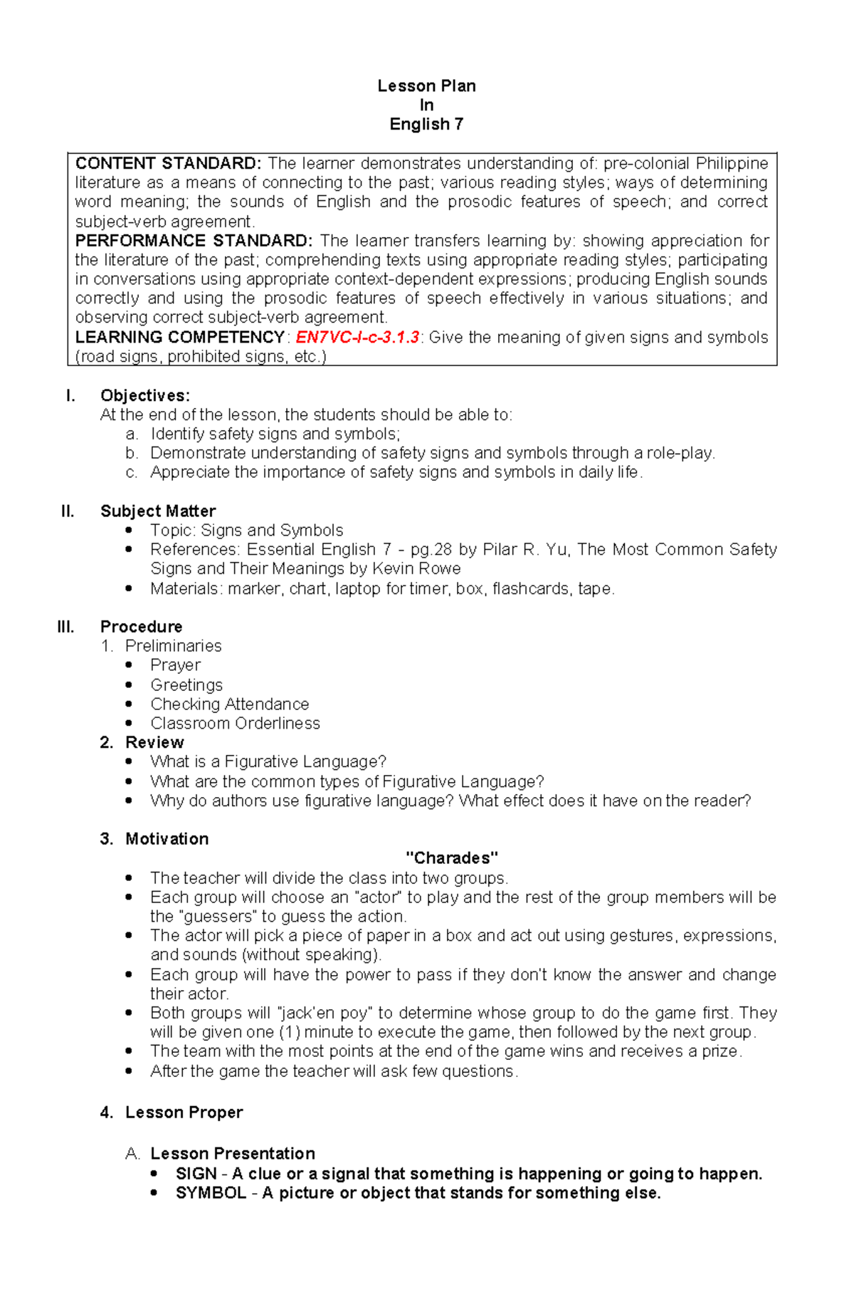 Final LP - this is a lesson plan - Lesson Plan In English 7 CONTENT ...