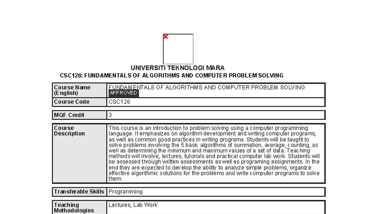 CSC126: Fundamentals of Algorithms & Computer Problem Solving - Studocu
