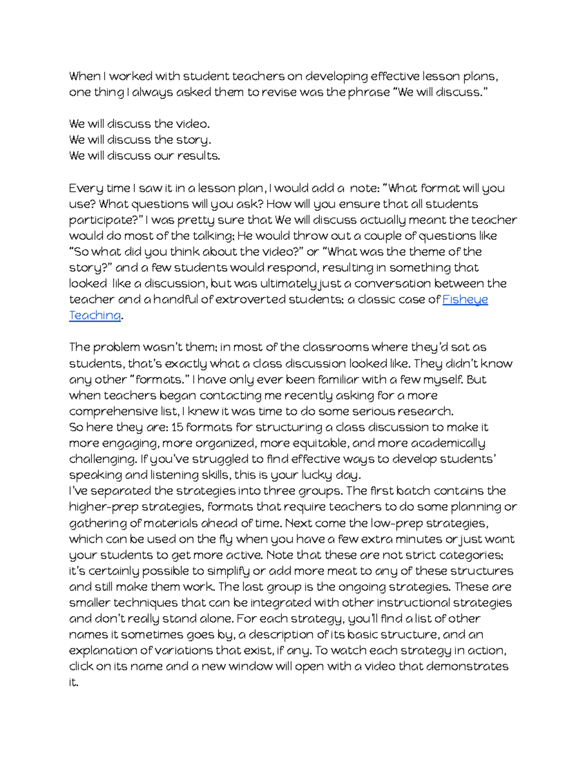 Big List of Class Discussion Strategies - When I worked with student ...