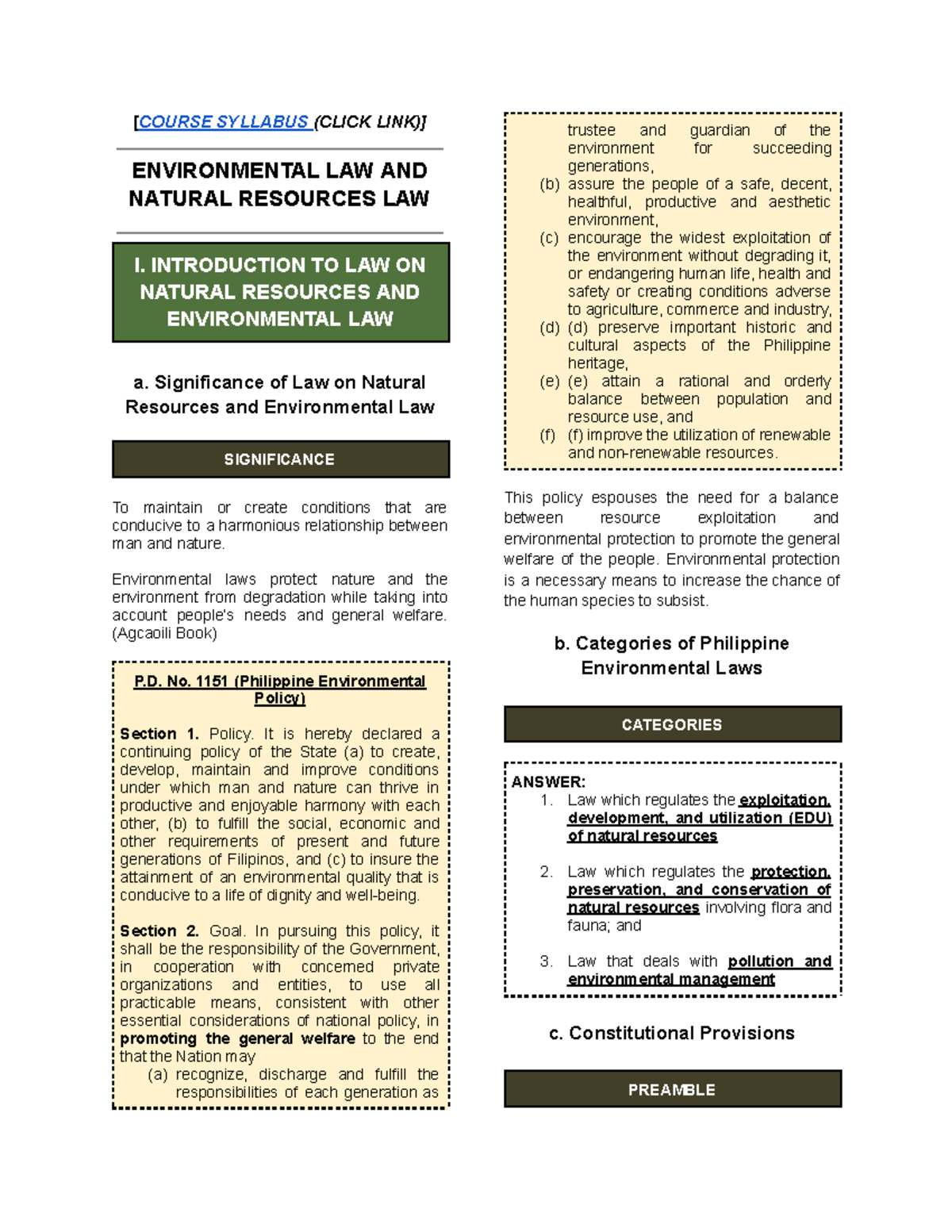 ENVI LAW Reviewer: Natural Resources & Environmental Regulations - Studocu